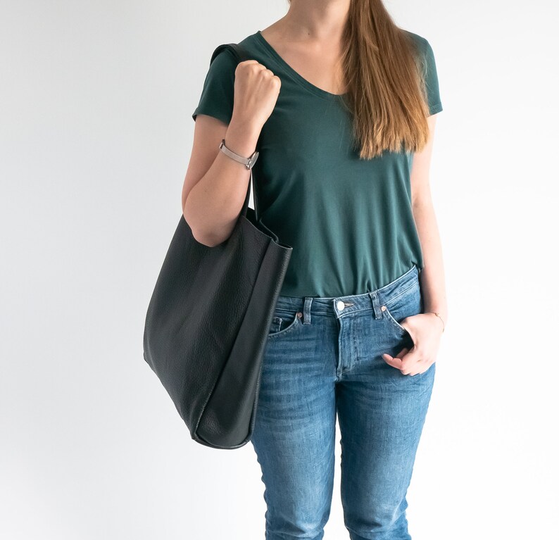 BLACK OVERSIZE SHOPPER Bag Black Leather Shopper Large - Etsy