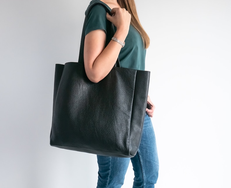 BLACK OVERSIZE SHOPPER Bag Black Leather Shopper Large - Etsy