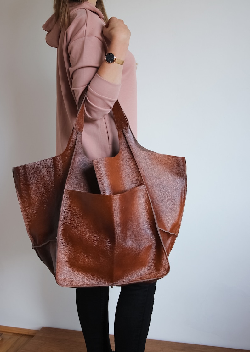 COGNAC LEATHER TOTE Bag Cognac Brown Handbag for Women Every - Etsy
