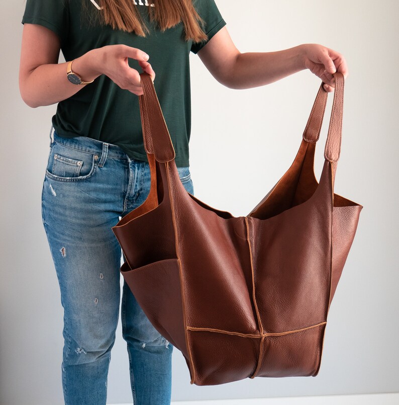 BROWN LEATHER TOTE Bag Chestnut Brown Handbag for Women - Etsy