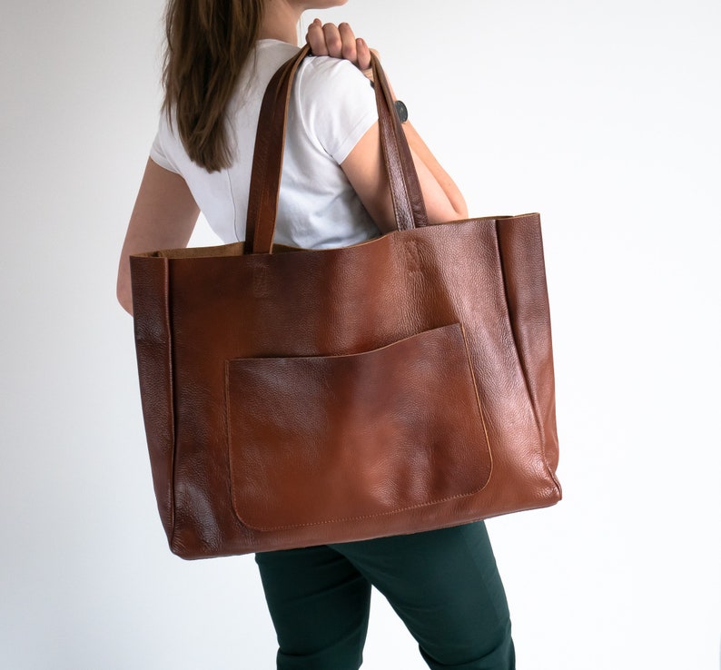BIG SHOULDER BAG Cognac Brown Leather Bag Large Leather - Etsy