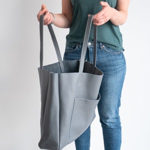 Gray OVERSIZE SHOPPER Bag, DARK Gray Leather Shopper, Large Tote ...