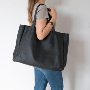 BLACK OVERSIZE SHOPPER Bag, Black Leather Shopper, Large Tote Bag ...