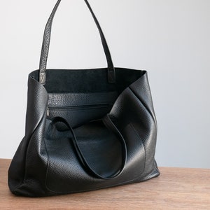 BLACK OVERSIZE SHOPPER Bag, Black Leather Shopper, Large Tote Bag ...