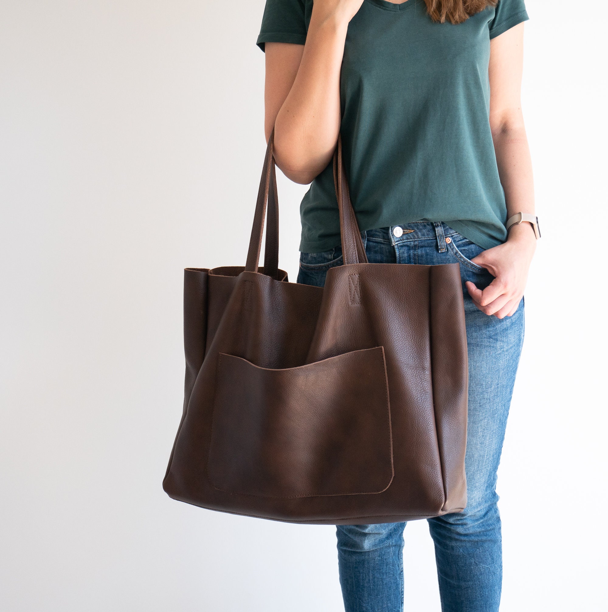 Chocolate BROWN OVERSIZE SHOPPER Bag Dark Brown Leather - Etsy