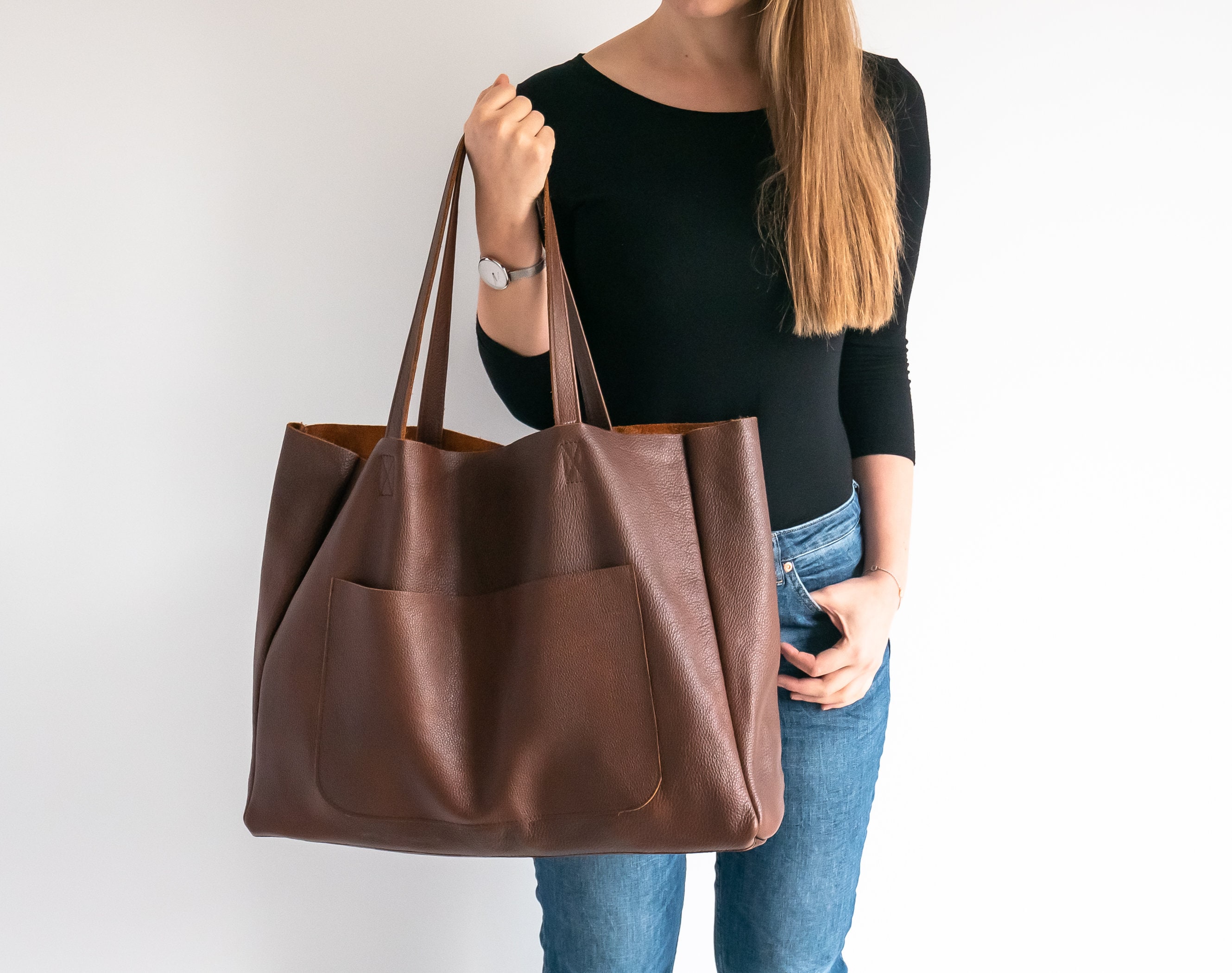BRAUNE OVERSIZE SHOPPER Tasche Cognac Leder Shopper große | Etsy