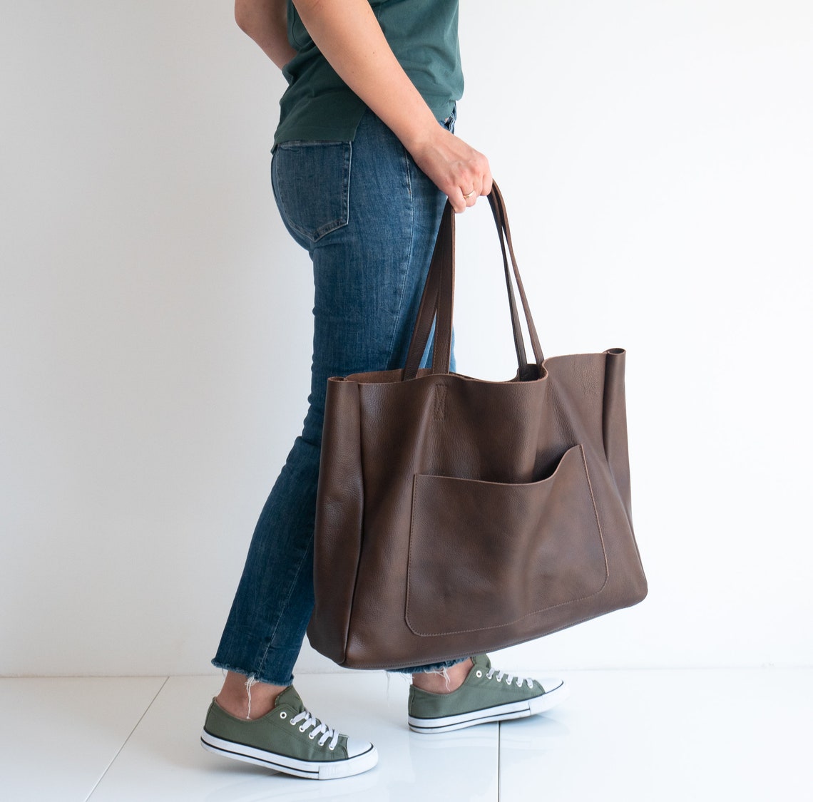Dark BROWN OVERSIZE SHOPPER Bag Leather Shopper Large Tote - Etsy