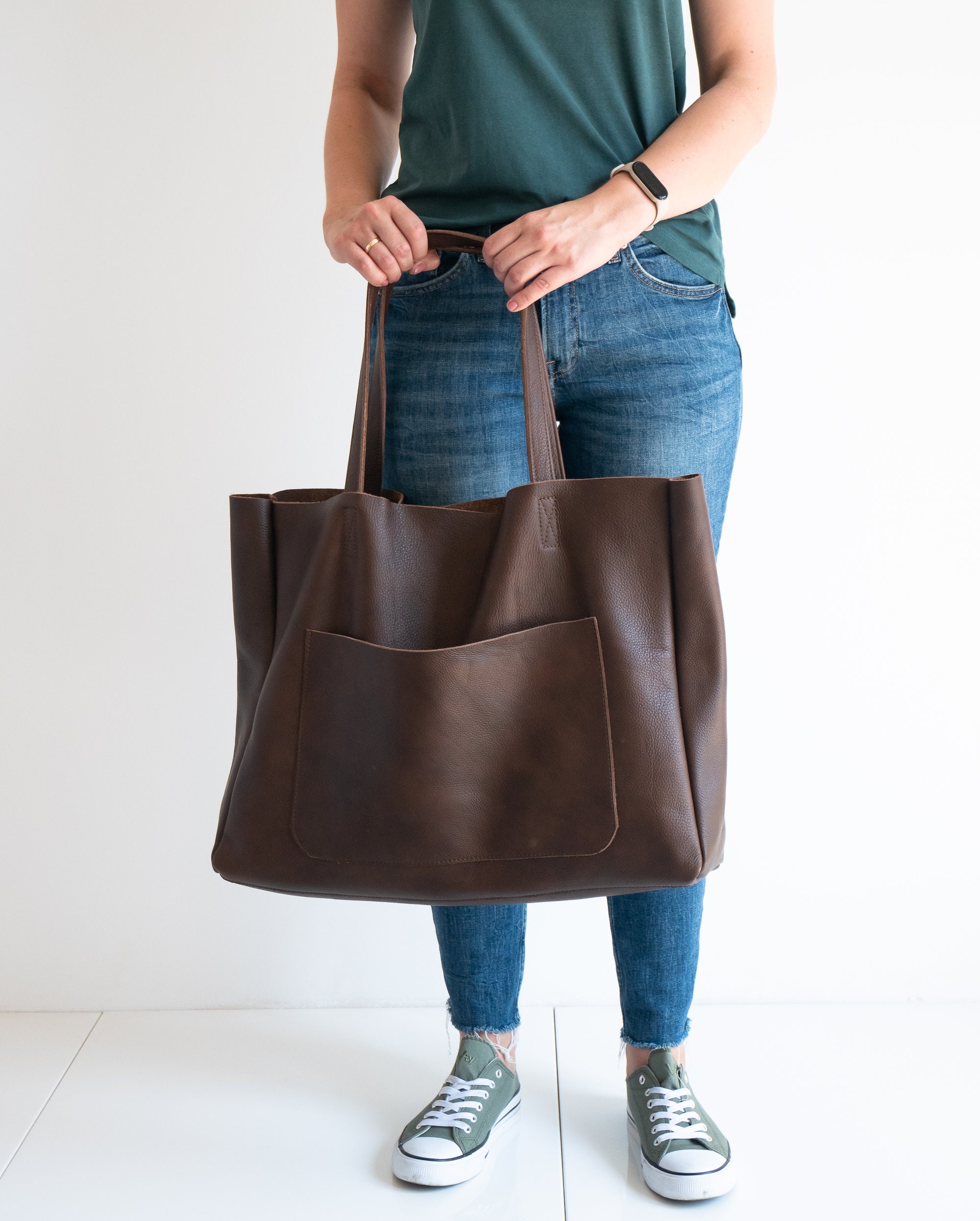 Dark BROWN OVERSIZE SHOPPER Bag Leather Shopper Large Tote - Etsy