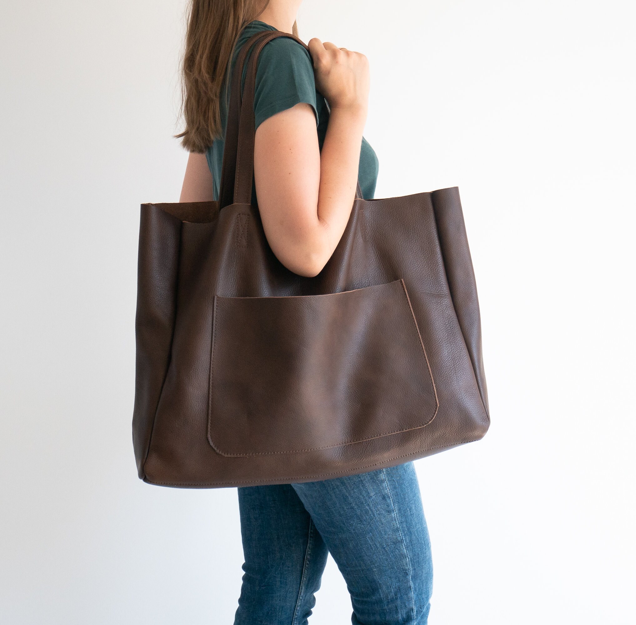 Dark BROWN OVERSIZE SHOPPER Bag Leather Shopper Large Tote - Etsy