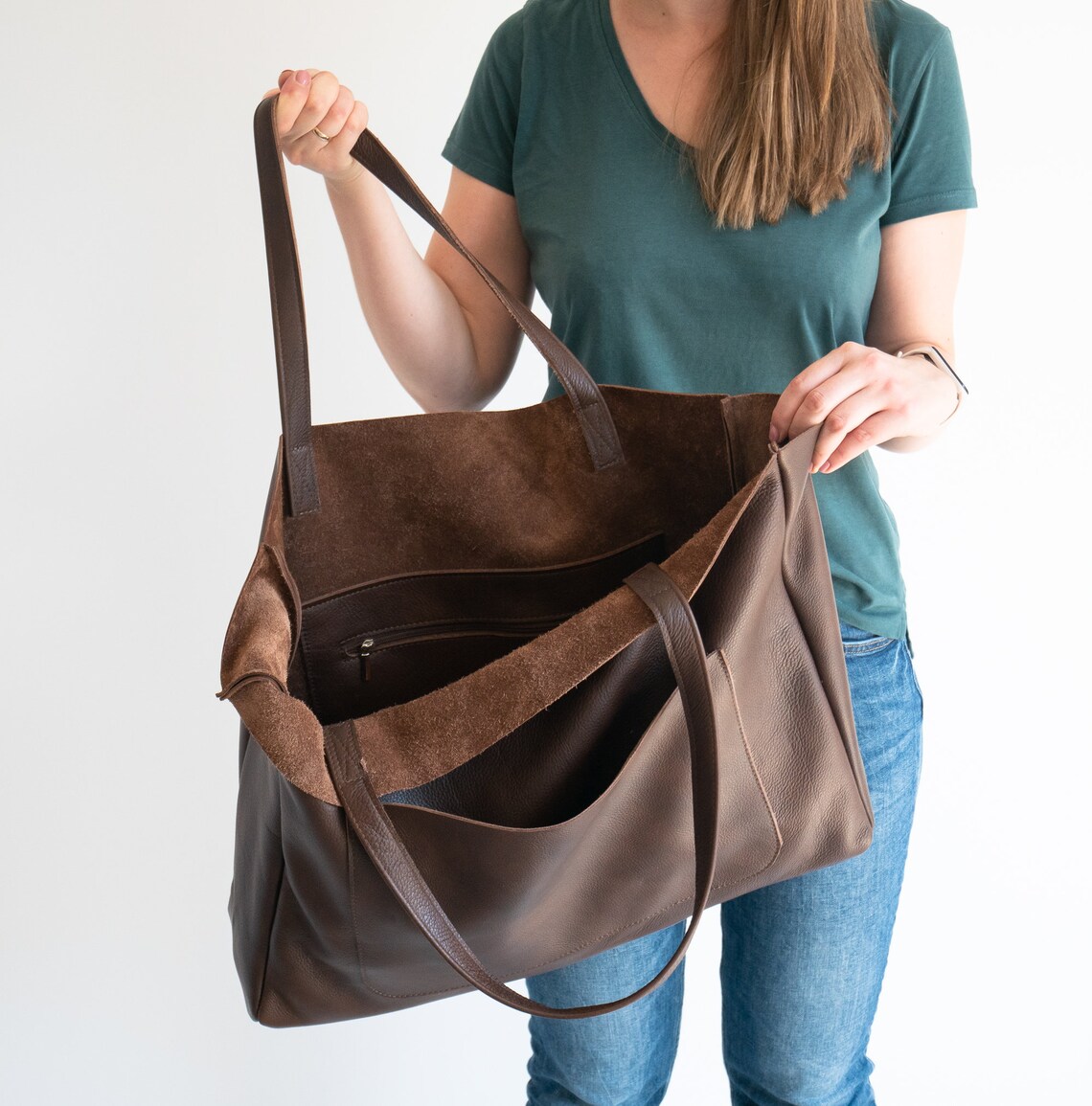 Chocolate BROWN OVERSIZE SHOPPER Bag Dark Brown Leather - Etsy