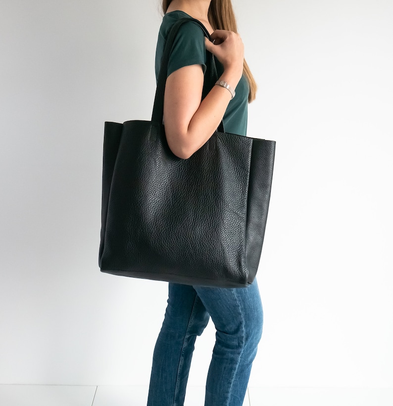BLACK OVERSIZE SHOPPER Bag Black Leather Shopper Large - Etsy