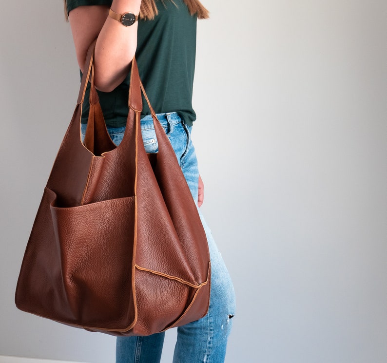 BROWN LEATHER TOTE Bag Chestnut Brown Handbag for Women - Etsy