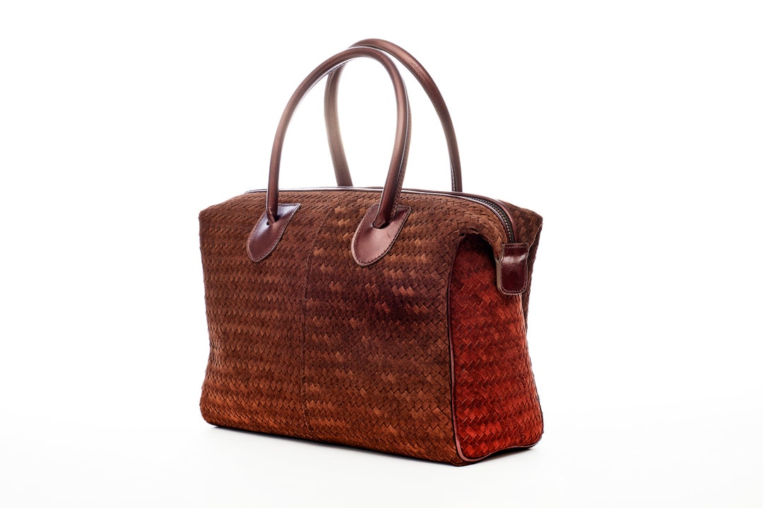 BRAIDED LEATHER BAG Everyday Woven Tote Bag Genuine Suede - Etsy