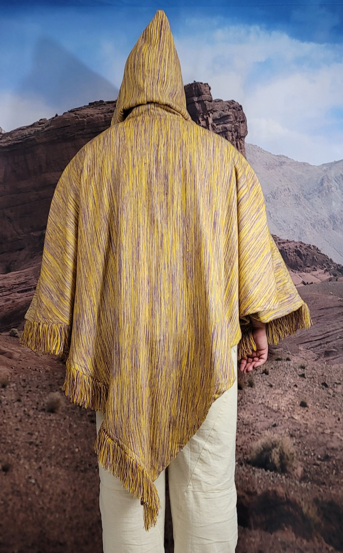 Moroccan Handwoven Wool Hooded Poncho gold & Purple - Etsy