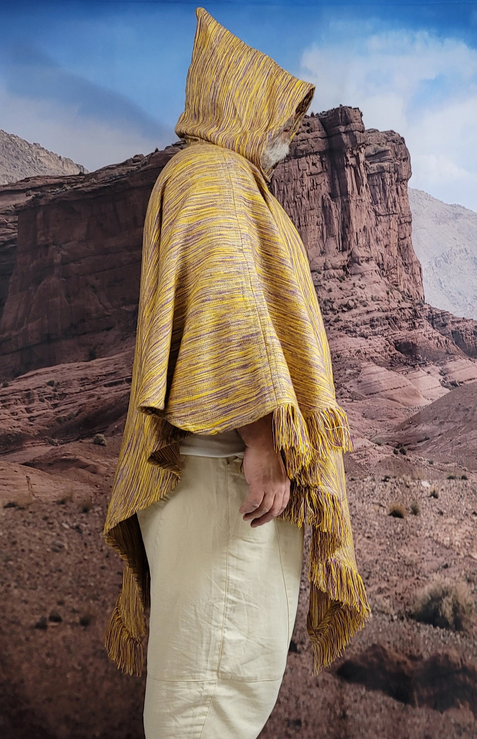 Moroccan Handwoven Wool Hooded Poncho (gold & Purple) - Etsy