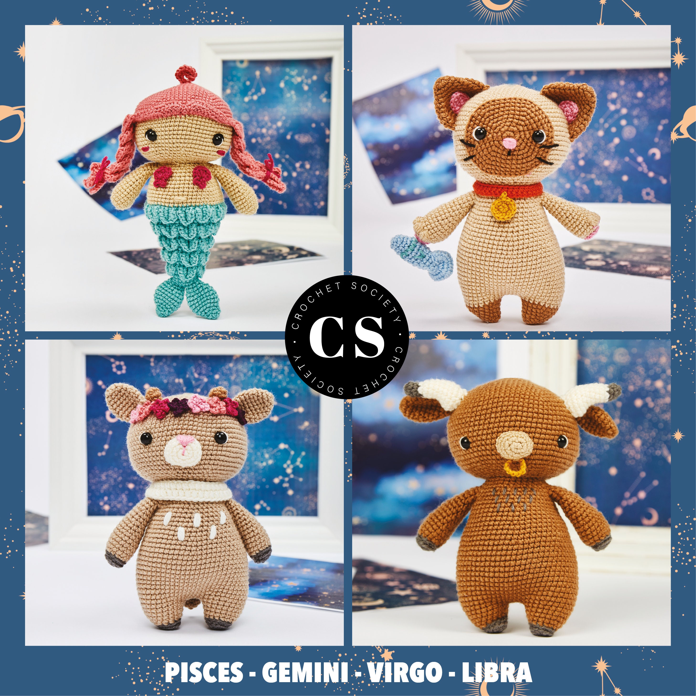 Cancer Amigurumi Zodiac Pattern, Crocheted Star Signs , Amigurumi Toy ...