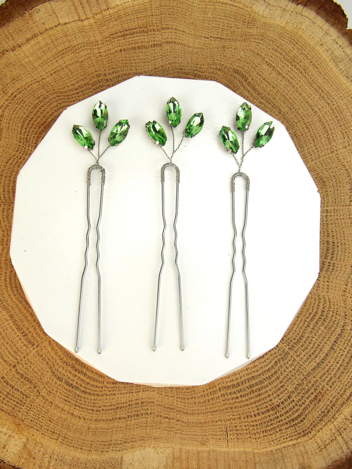 Sage Green Bridal Hair Pins Crystal Hair Pins Rhinestone Wedding Hair ...