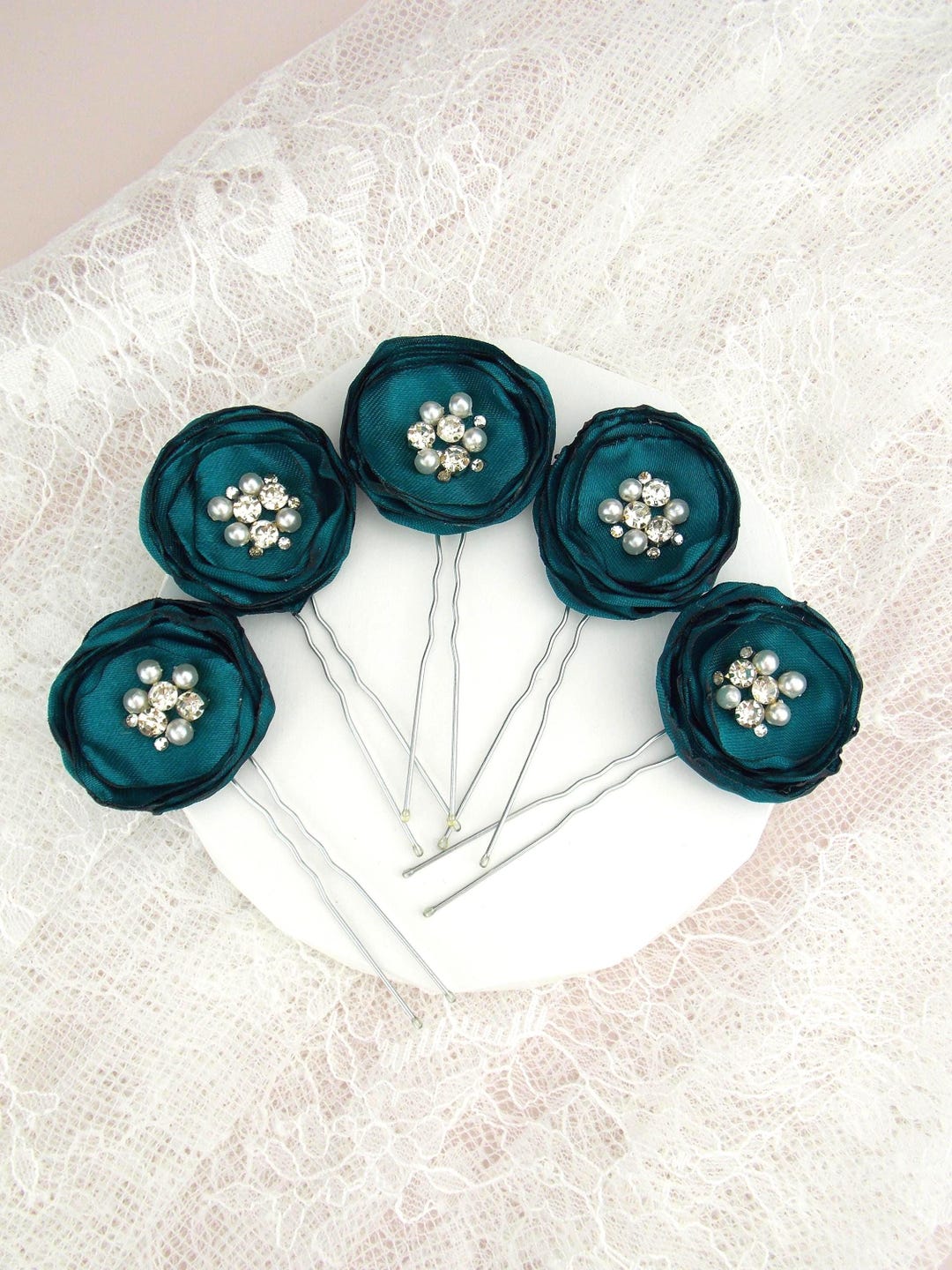Teal Bridal Accessories Wedding Hair Pins SET of 5 Teal Hair Jewelry ...