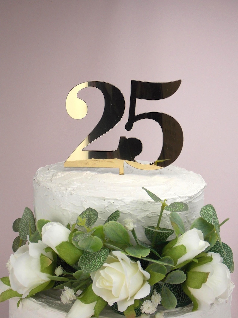 25th Birthday Cake Topper Gold Acrylic Number Topper for Milestone ...