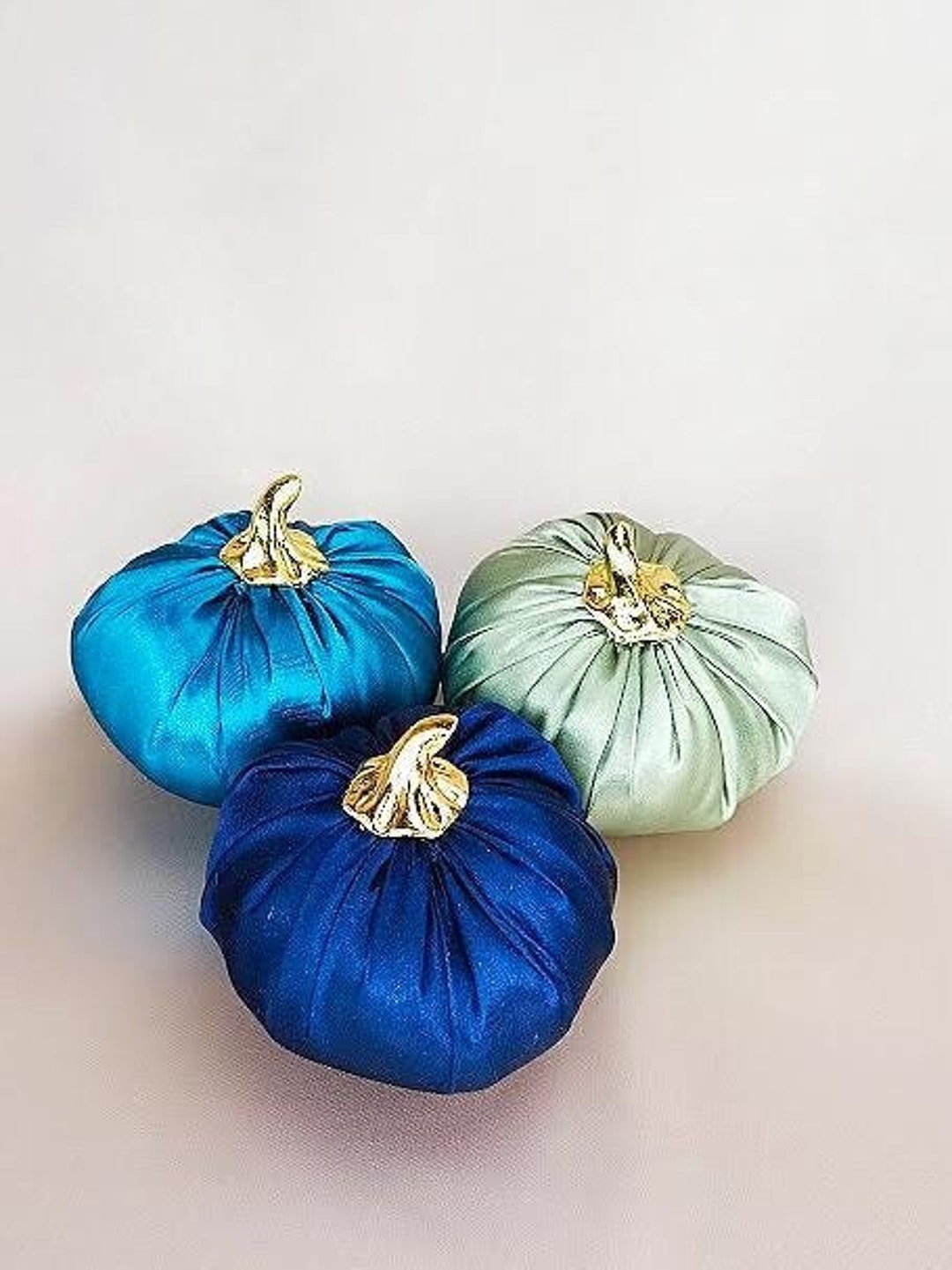 Navy Blue Teal Fabric Pumpkins Fall Table Décor Mantel Decor Sage Green ...