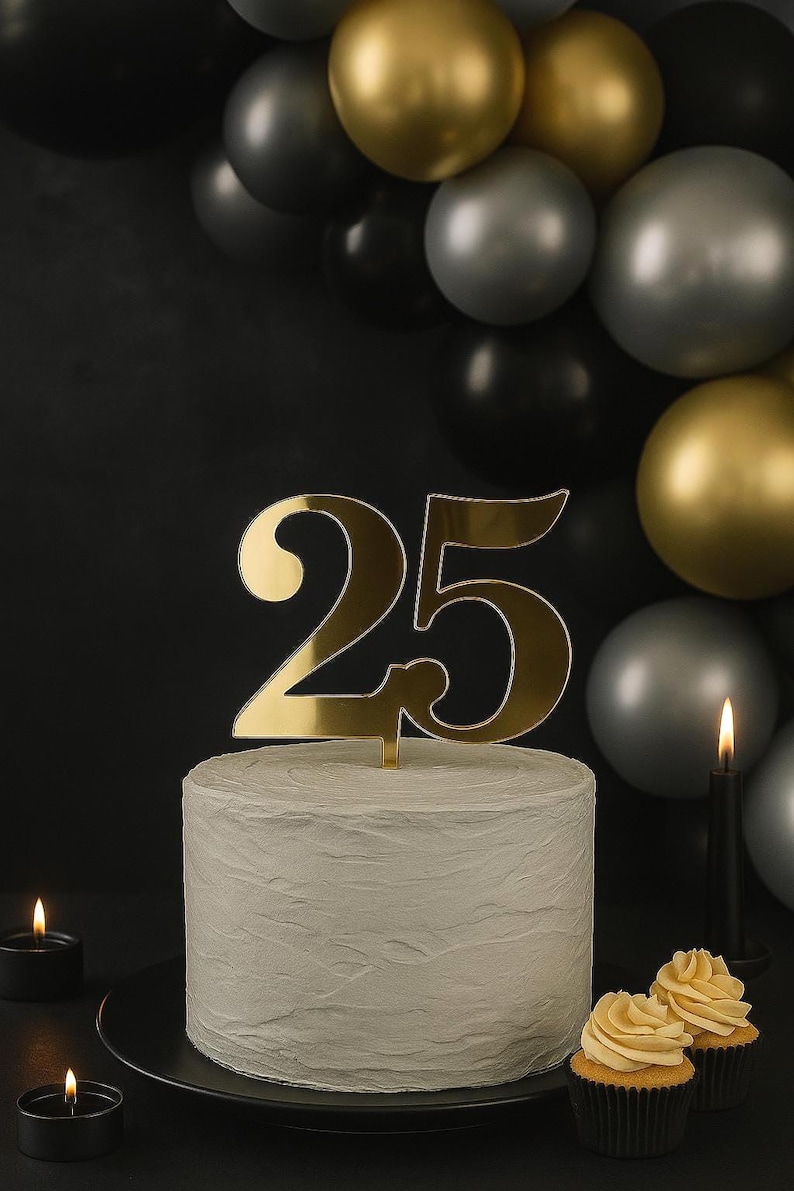 25th Birthday Cake Topper Gold Acrylic Number Topper for Milestone ...