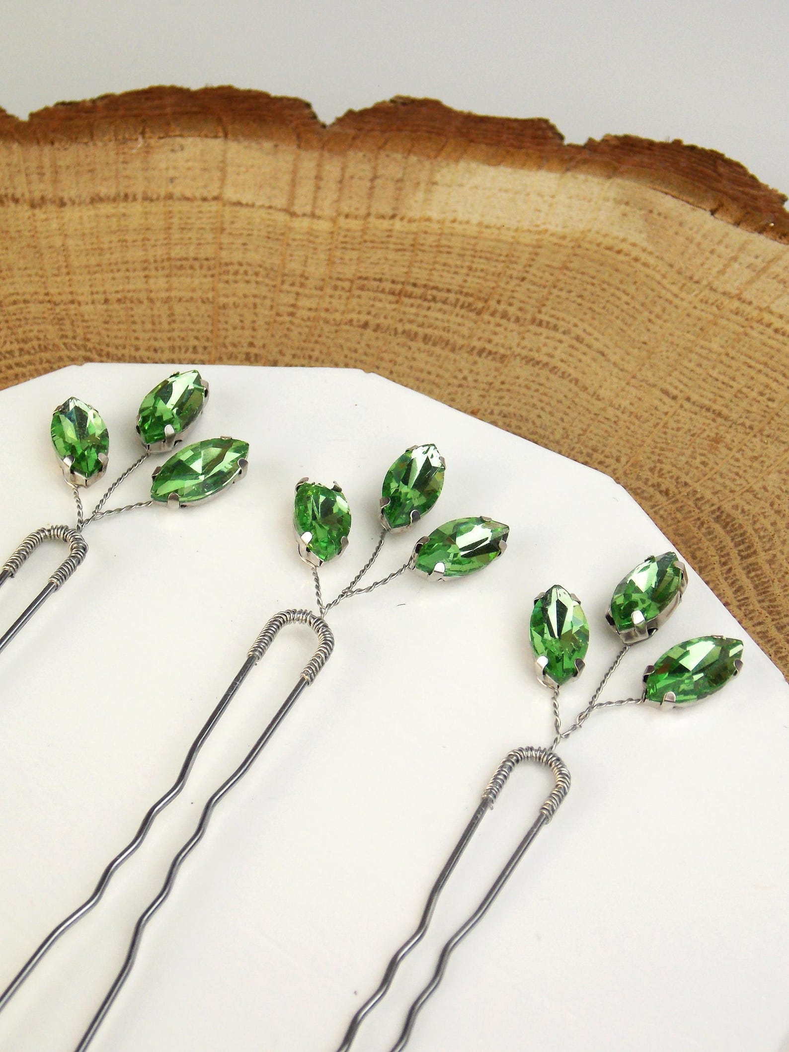 Sage Green Bridal Hair Pins Crystal Hair Pins Rhinestone Wedding Hair ...