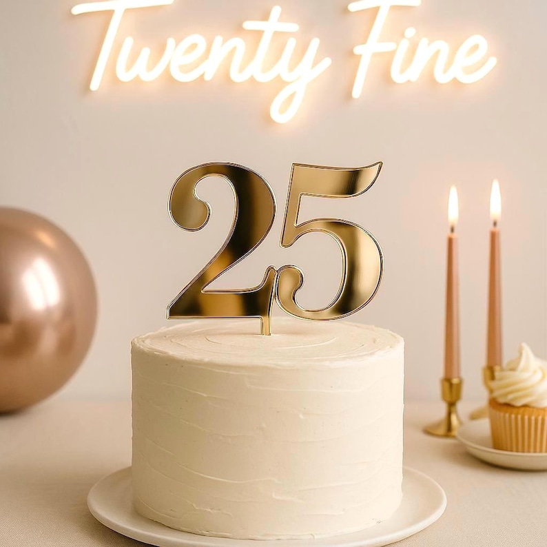 25th Birthday Cake Topper Gold Acrylic Number Topper for Milestone ...