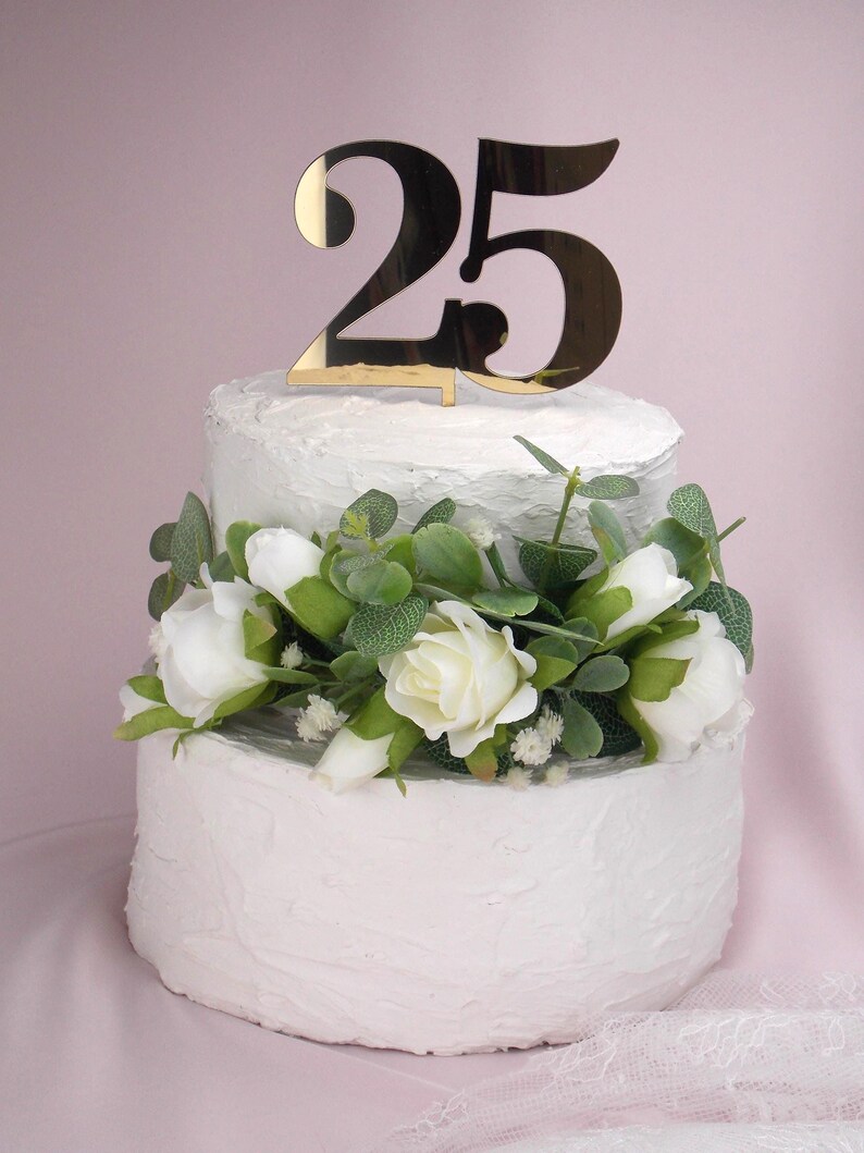 25th Birthday Cake Topper Gold Acrylic Number Topper for Milestone ...