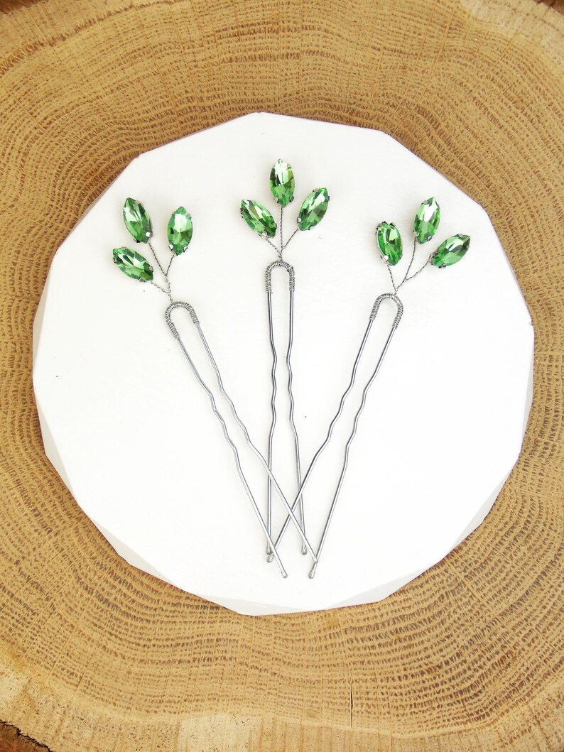 Sage Green Bridal Hair Pins Crystal Hair Pins Rhinestone Wedding Hair ...