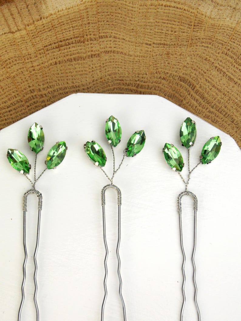 Sage Green Bridal Hair Pins Crystal Hair Pins Rhinestone Wedding Hair ...