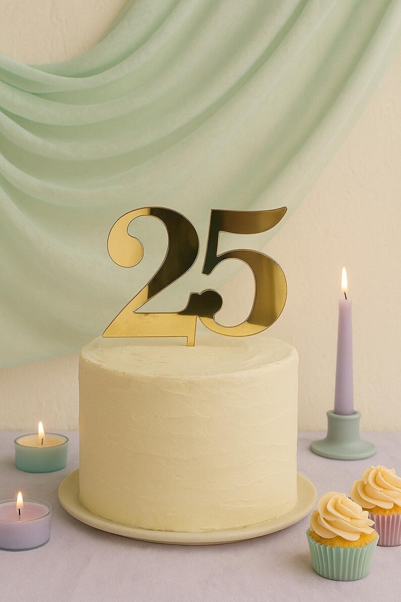 25th Birthday Cake Topper Gold Acrylic Number Topper for Milestone ...
