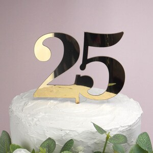 25th Birthday Cake Topper Gold Acrylic Number Topper for Milestone ...