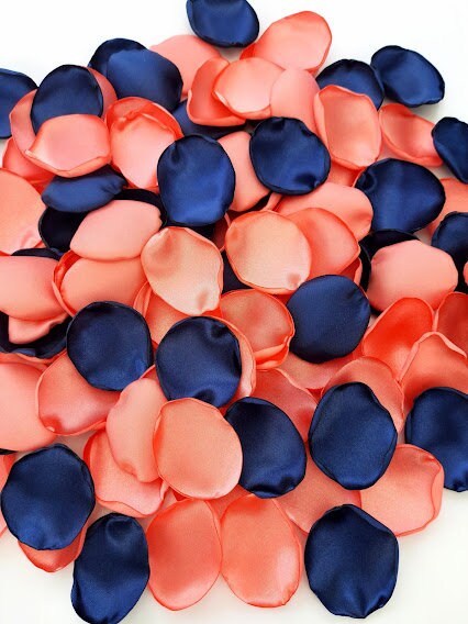 Navy Blue and Coral Wedding Decor Navy Blue Flower Coral | Etsy