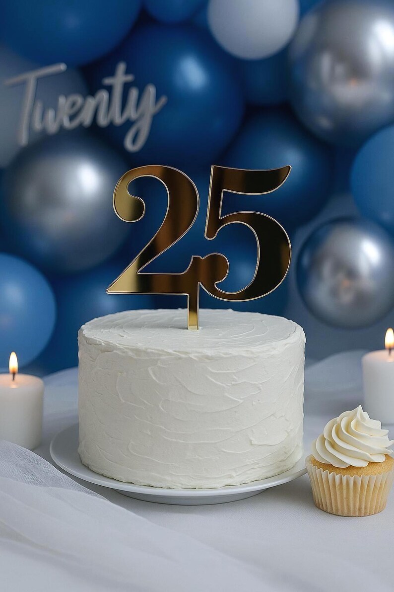 25th Birthday Cake Topper Gold Acrylic Number Topper for Milestone ...