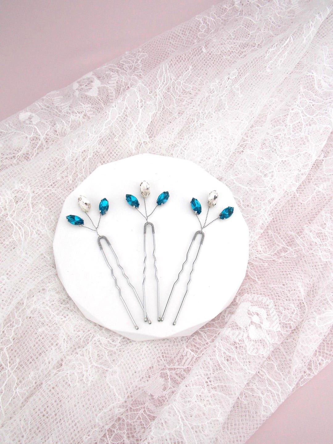 Teal Blue Hair Pins Wedding Accessories Crystal Hair Pins Teal ...