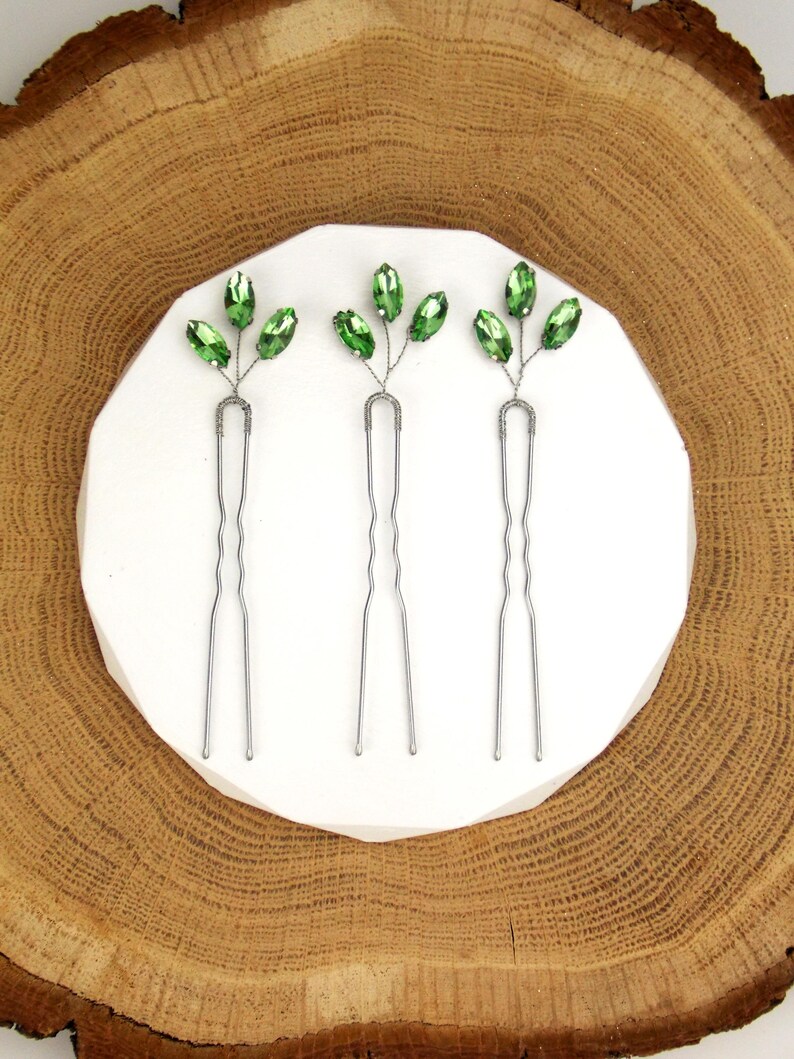 Sage Green Bridal Hair Pins Crystal Hair Pins Rhinestone Wedding Hair ...