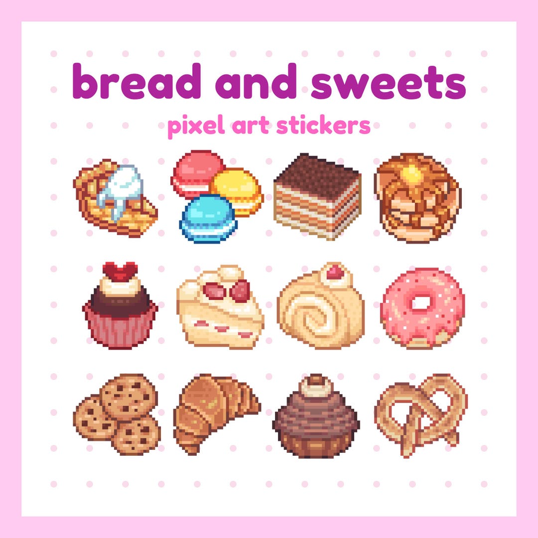 Bread and Sweets Pixel Art Laminated Vinyl Stickers - Etsy