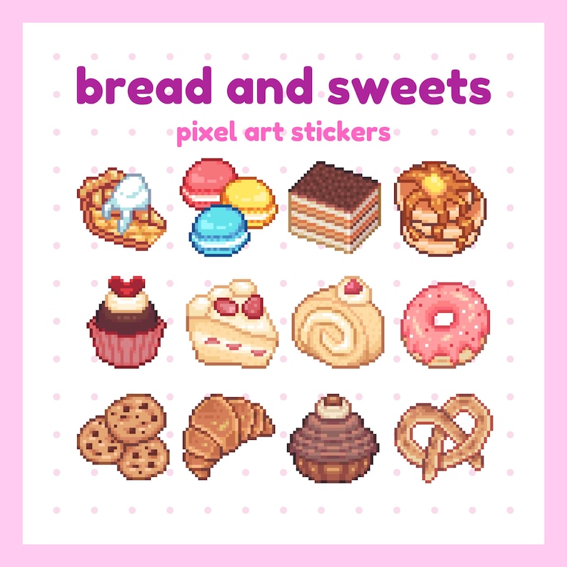 Bread and Sweets Pixel Art Laminated Vinyl Stickers - Etsy