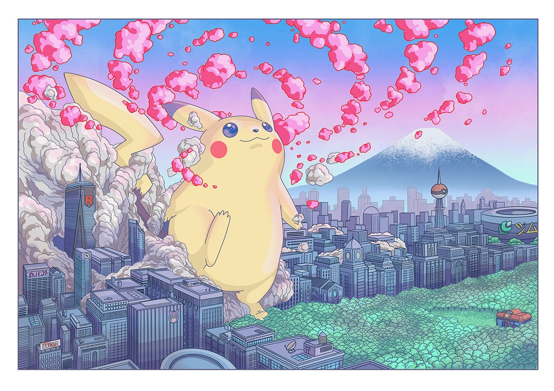 Gigantamax Pikachu Godzilla Kaiju Art Print - Etsy UK