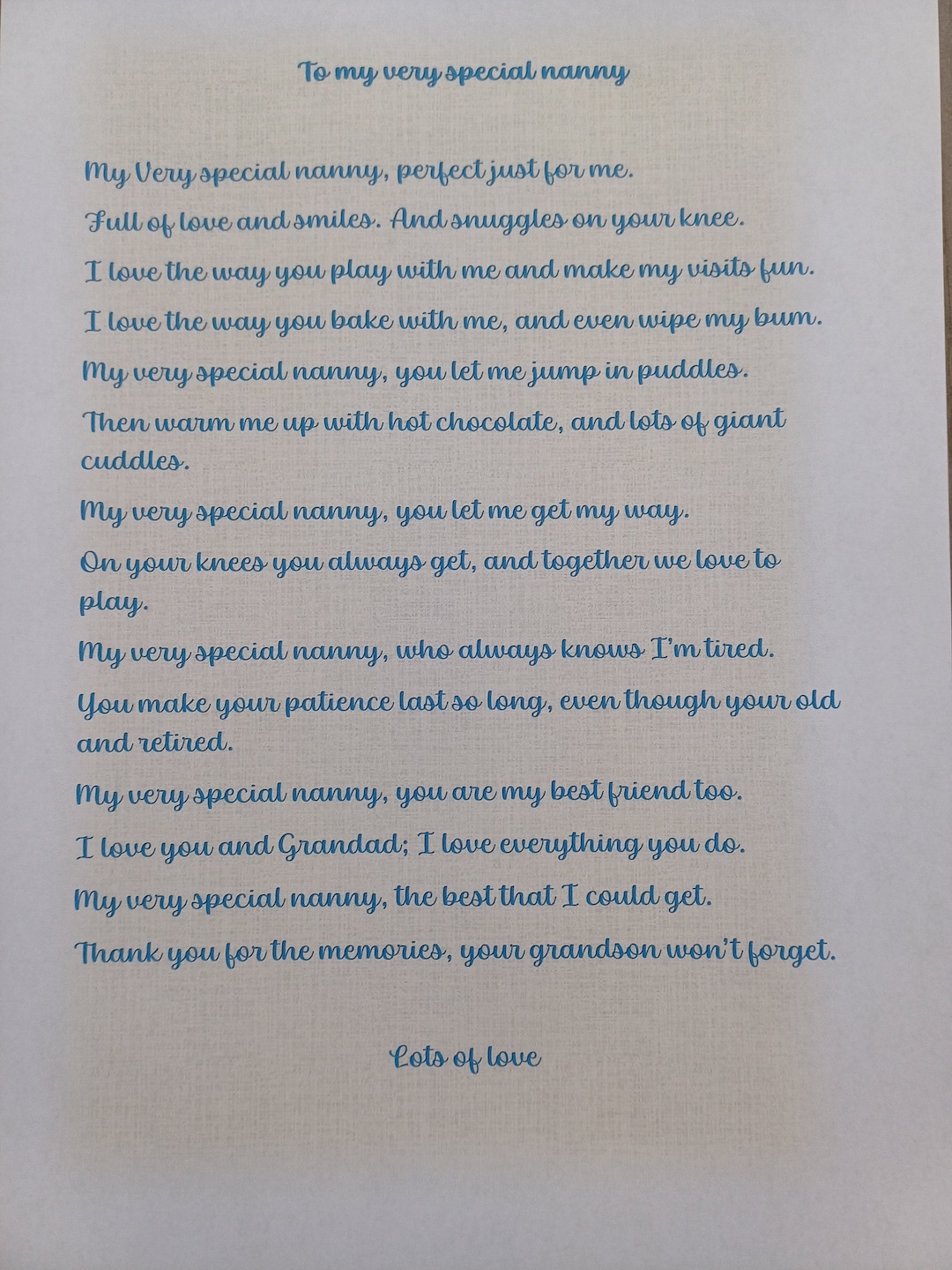 Special Nanny Poem, Nanny Gift, Keepsake Gift, Printable, Thoughtful ...