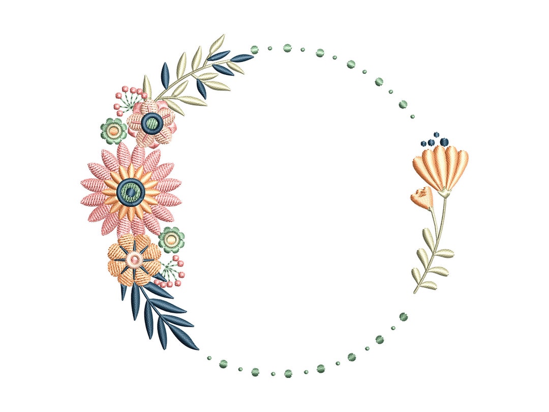 Flowers Frame Machine Embroidery Design, Plant Wreath Embroidery ...