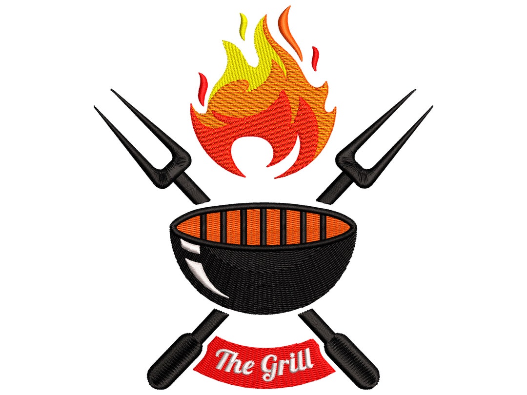 Barbecue Machine Embroidery Design, BBQ Embroidery Pattern, Grill Chef ...
