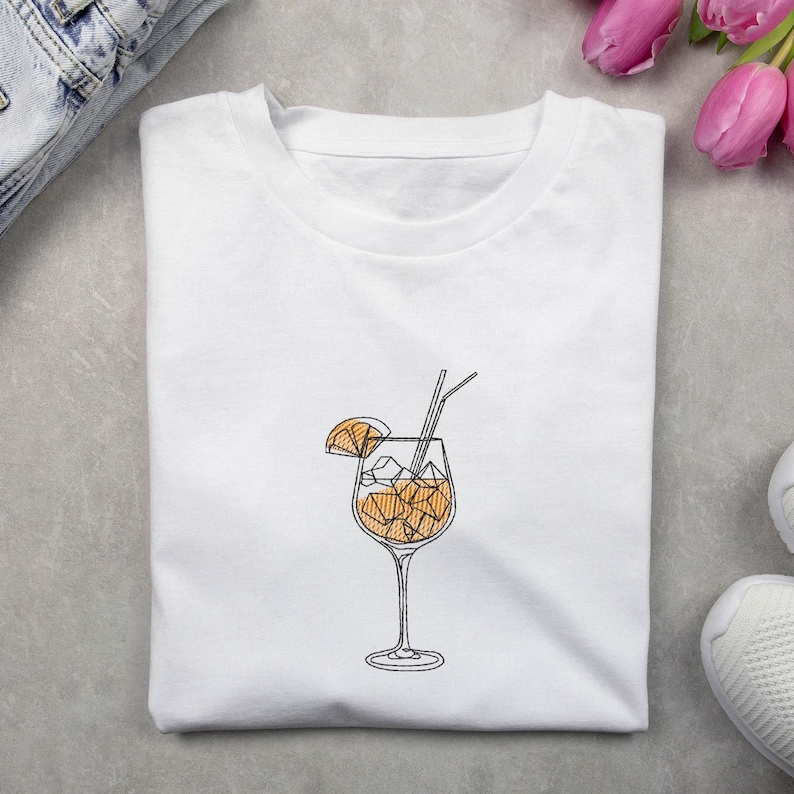 Aperol Spritz Machine Embroidery Design - Cocktail One Line Art, 5 ...