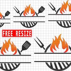 Grill Split Monogram Machine Embroidery Design, BBQ Embroidery Pattern ...