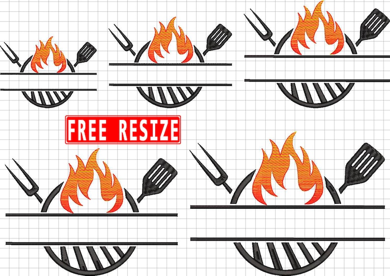Grill Split Monogram Machine Embroidery Design BBQ Embroidery - Etsy