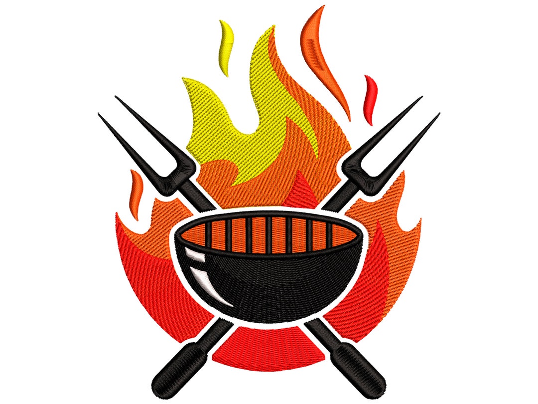 Barbecue Flame Machine Embroidery Design, BBQ Embroidery Pattern, Grill ...