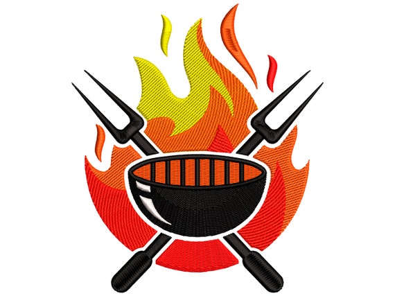 Barbecue Flame Machine Embroidery Design BBQ Embroidery - Etsy