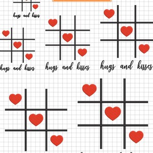 Tic-tac-toe Hugs and Kisses Heart Machine Embroidery Design, Romantic ...