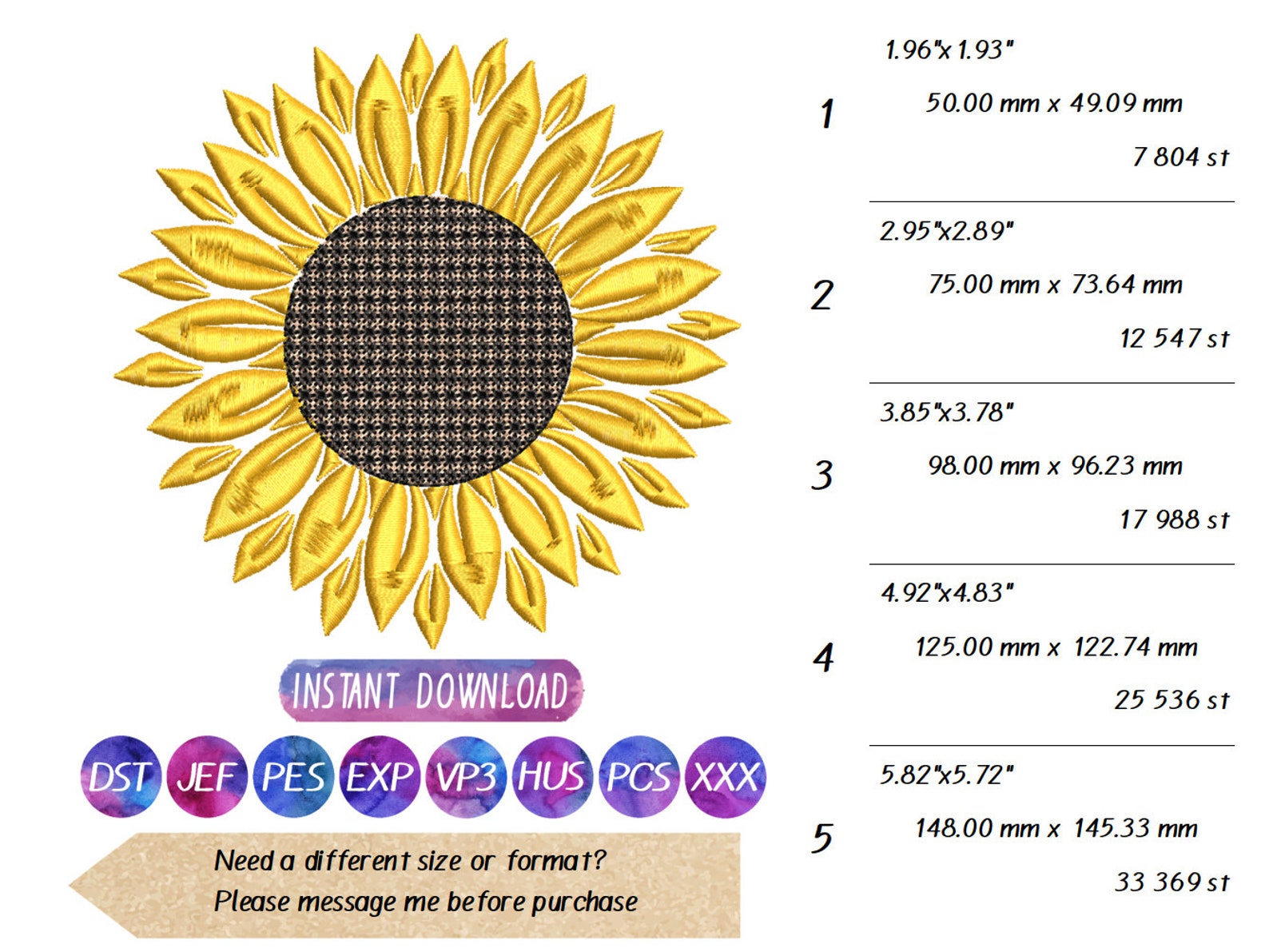 Sunflower Machine Embroidery Design, Summer Flower Pattern, Instant ...