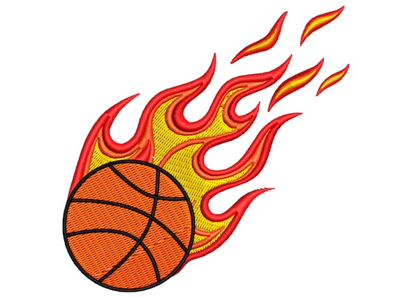 Basketball Machine Embroidery Design FIREBALL Embroidery - Etsy